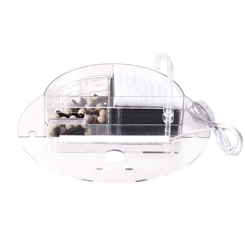 round Glass Fish Tank Filter Three-in-One Small Top Mounted Filter Box ...