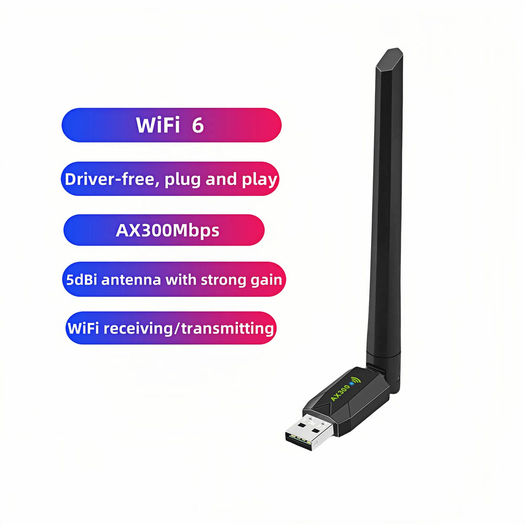 Driver-free 300Mbps Wi-Fi6 Adapter Dongle 5Dbi Wireless Antenna for 2.4GHz WLAN Mini USB WiFi ...