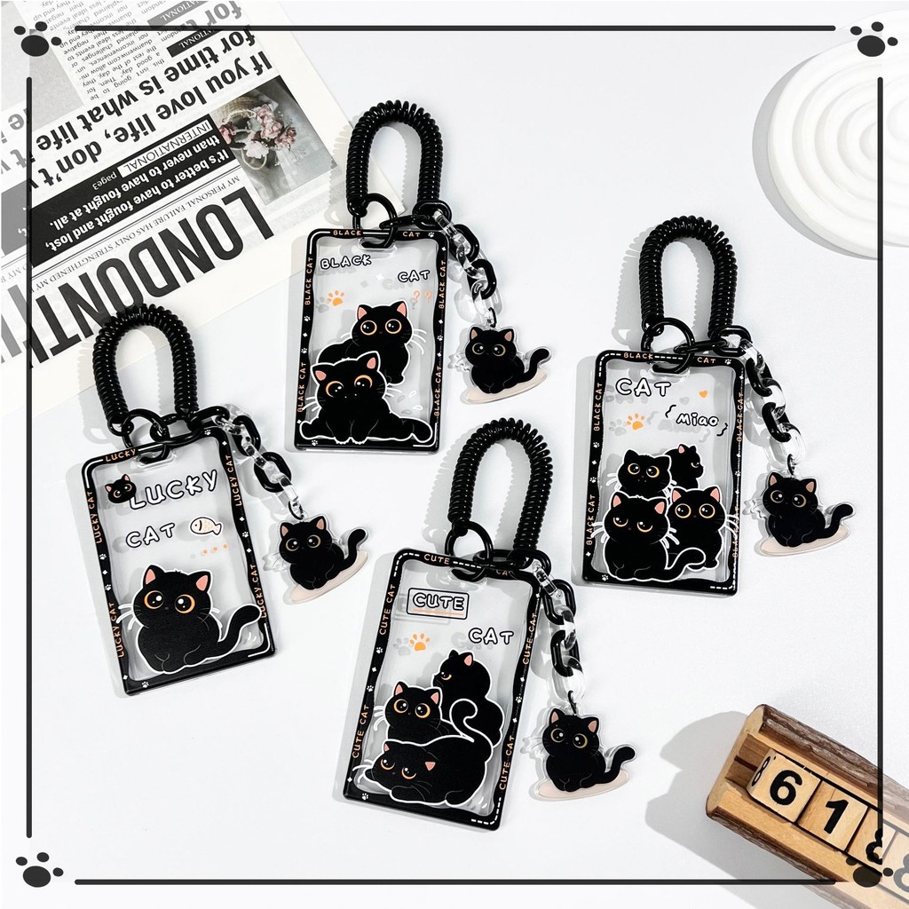 Cute Black Cat Card Holder with Sliding Cover for Photocard Holder and ...