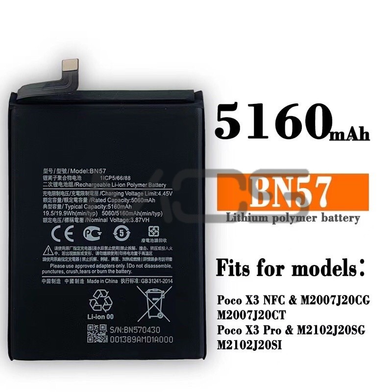 BN57 5160mAh Phone Battery For Xiaomi Pocophone X3 Poco X3 Pro ...