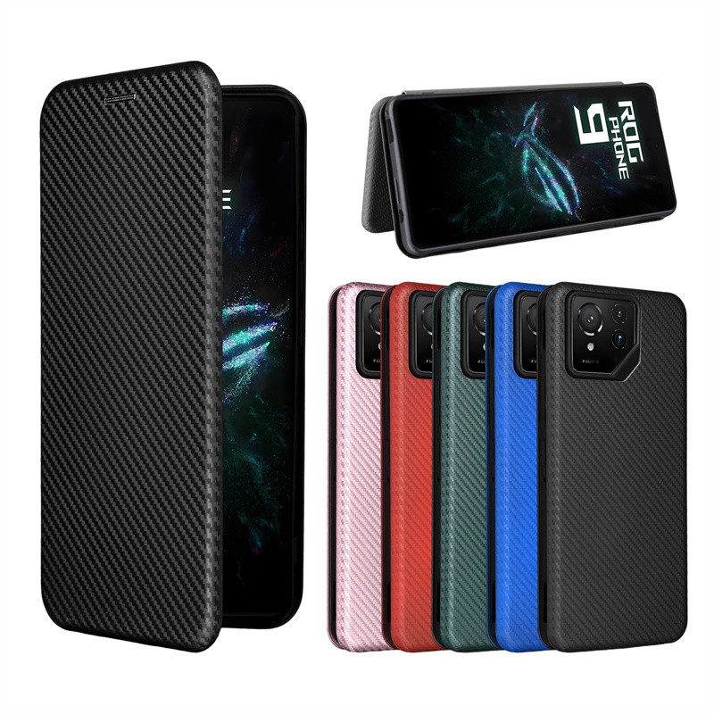 For Asus ROG Phone 9 Pro Case Luxury Flip Carbon Fiber Skin Magnetic ...