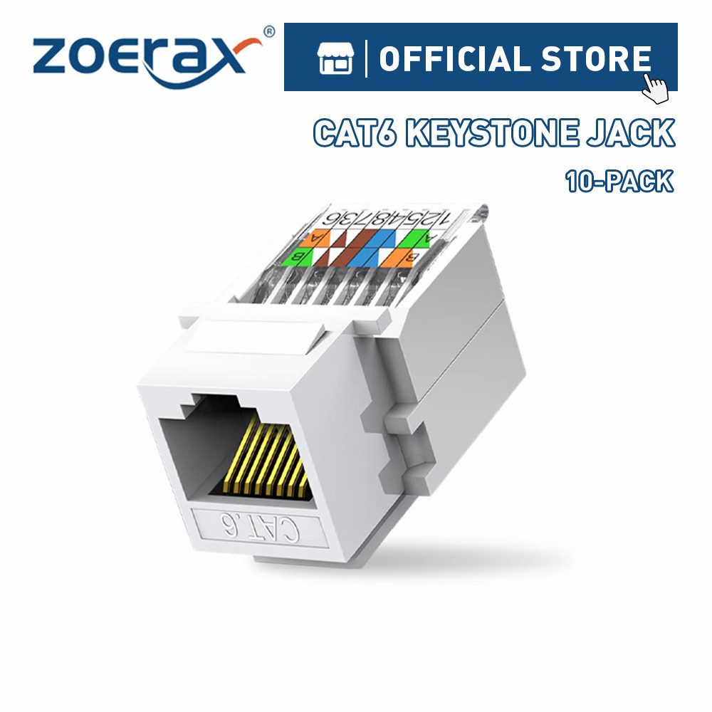 ZoeRax 10PCS Cat6 RJ45 Tool-Less Keystone Ethernet Module Female Jack Network Punch Down ...