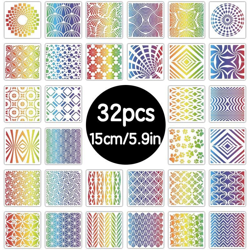 32 Pieces Geometric Texture DIY Hollow Painting Template PET Easy-to ...
