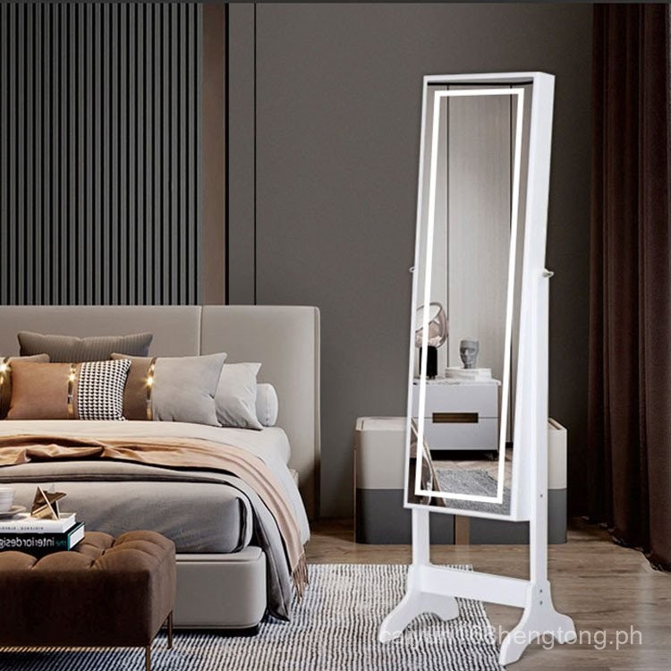 Wall-Mounted Floor Dual-Use Jewelry Storage Full-Length Mirror Fitting ...