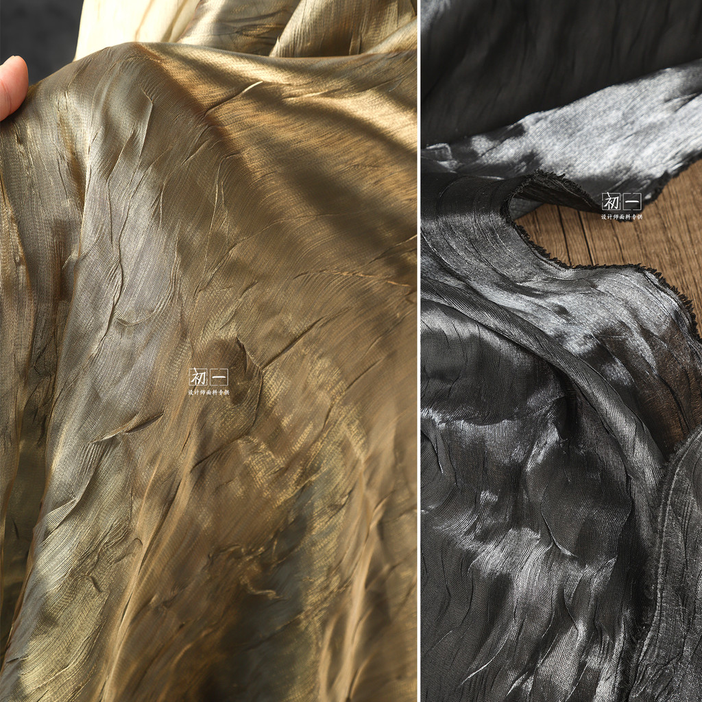 Gold/silver Black Water Ripple Pleated Crepe Gauze Texture Reflective ...