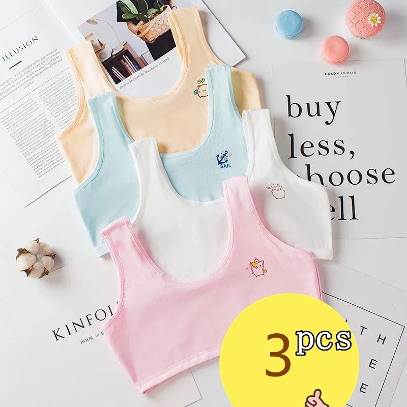 3Pcs Cotton Girl Bra Skin-friendly Tube Bra Baby For 10 Years Old Baby ...
