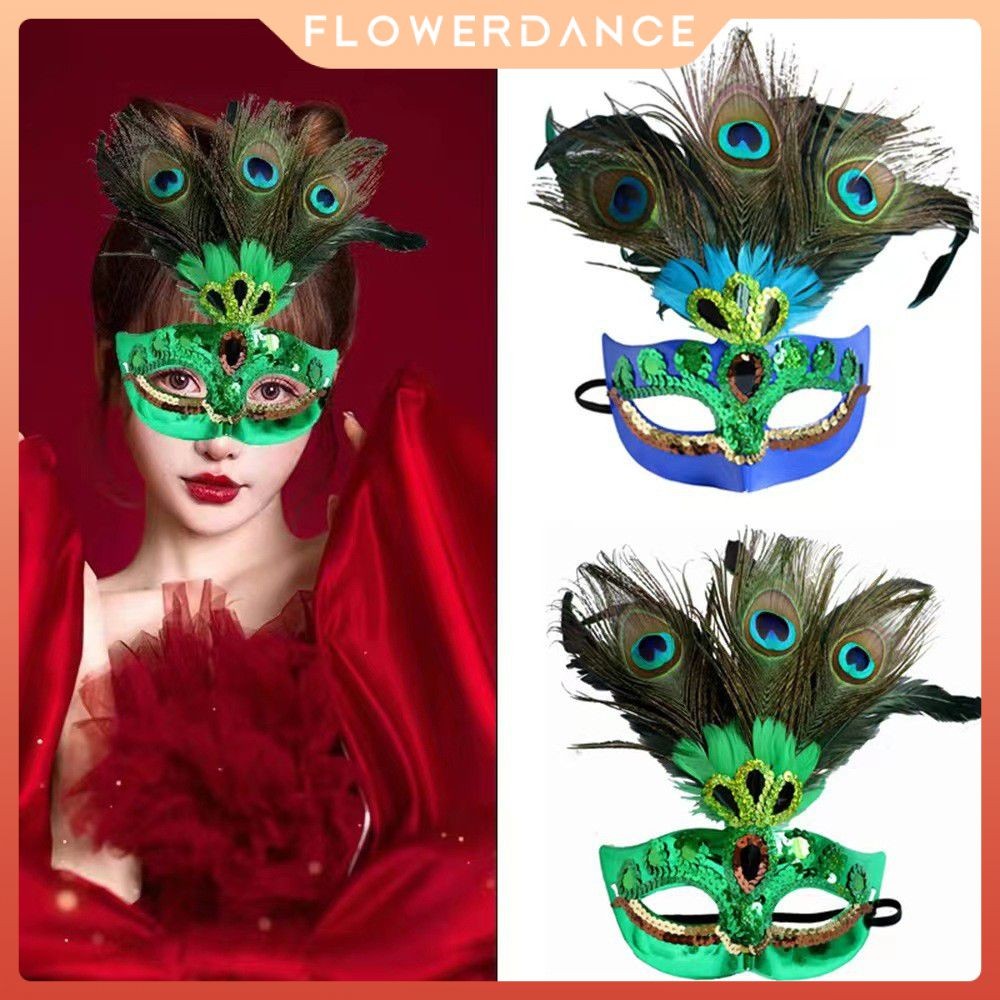 Masquerade Mask Women Peacock Feather Mask Mardi Gras Mask Blue Green ...