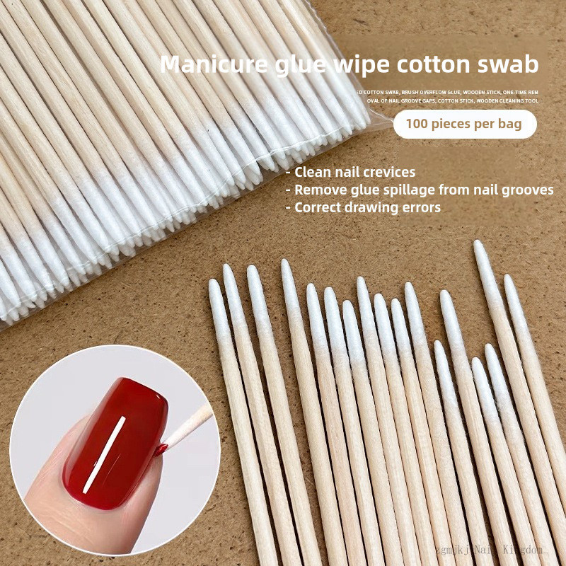 About 100pcs nail art anti-overflow glue pointed cotton swab sticks ...