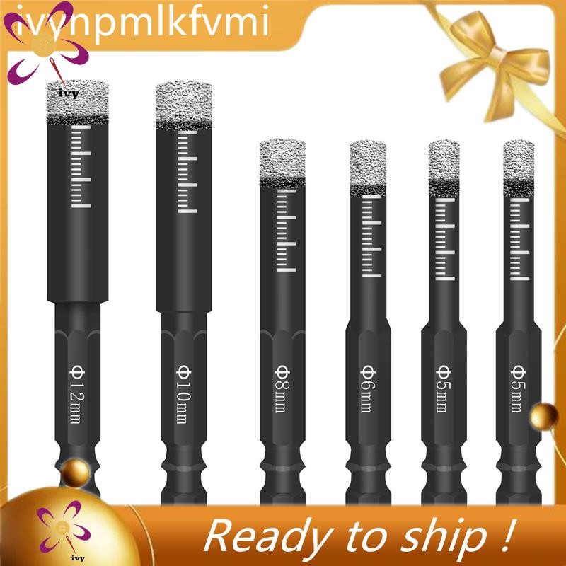 [Ivym] 6Pc Black Dry Diamond Drill Bits Set for Granite Ceramic Marble ...