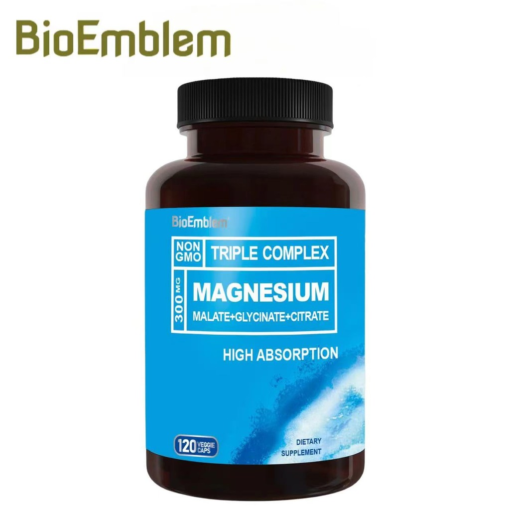 BioEmblem Triple Magnesium Complex 300mg of Magnesium Glycinate Malate & Citrate for Muscles ...