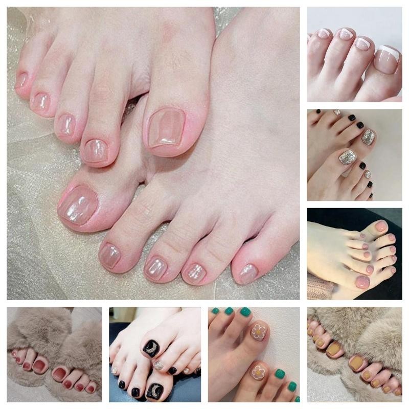 HYPIKAU【FREE GLUE】24 Pcs Toe nail Fake Nails With glue Foot Full Toe ...