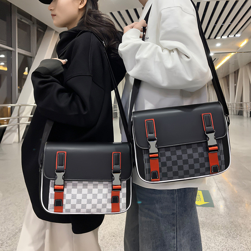 COD New crossbody bag small square simple grid mailman bag retro ...