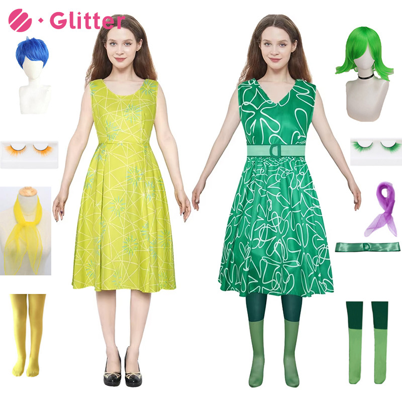 Anime Disgust Joy Cosplay Kids Green Dress Costume Movie Cosplay Inside ...