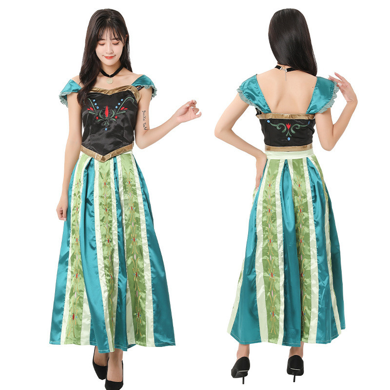 Halloween Frozen COSPLAY Adult Ana Frozen Princess Dress Green Adult ...