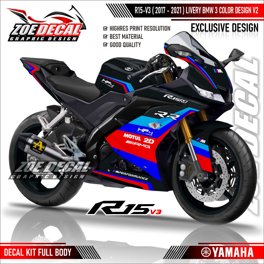 Latest Decal Yamaha R15 V3 Full Body MotifBMW 3 Color Design Version 2 ...