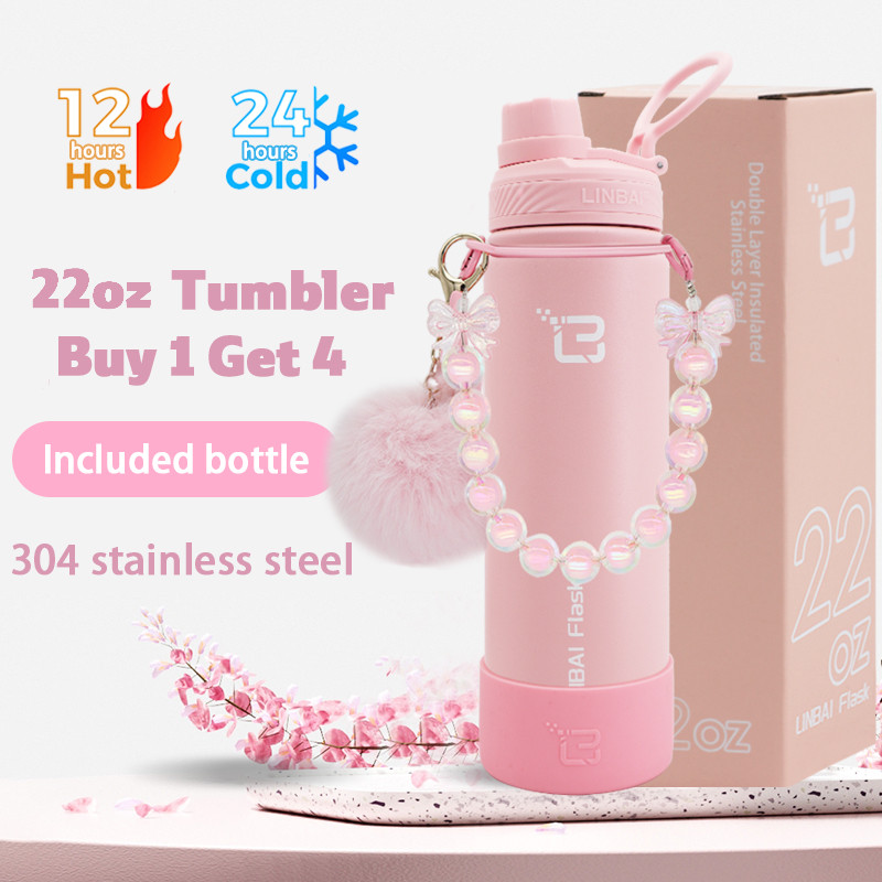 [Buy1 Get4]LINBAI Flask 22oz Tumber Set 304 Stainless Steel Thermos for Hot Water Bottle Hot and ...