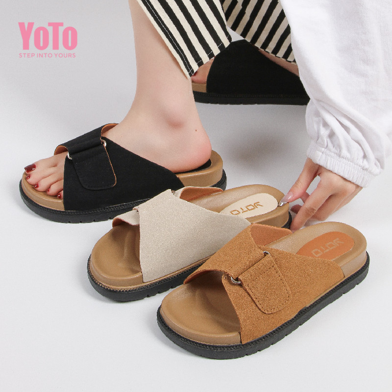 YOTO Women's Leather Sandals 2025 Summer New Thick Soled Adjustable French Slippers For Women ...