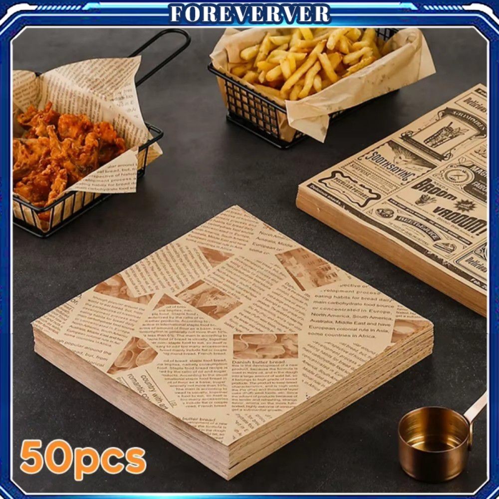 50pcs Food Wrapping Paper Newspaper Design Sandwich Burger Fries Fried ...