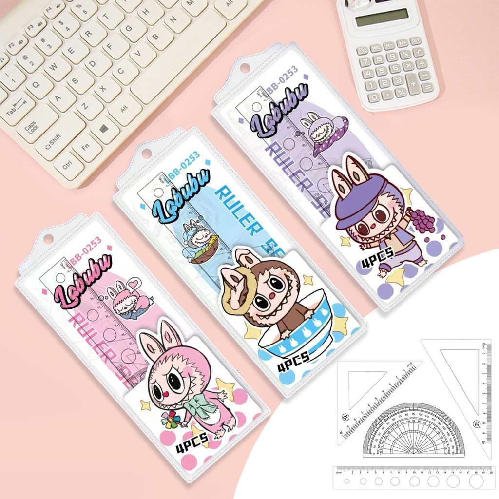 Labubu/Sanrio Student Ruler Set 4 Piece Kuromi Cinnamoroll Design ...