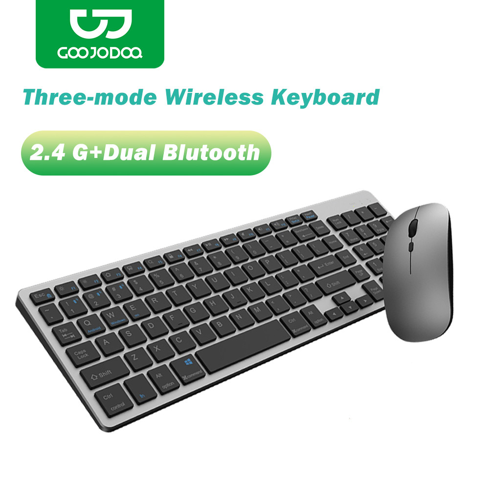 GOOJODOQ Wireless Bluetooth Keyboard Mouse Set 102 Keys 3 Bluetooth and ...