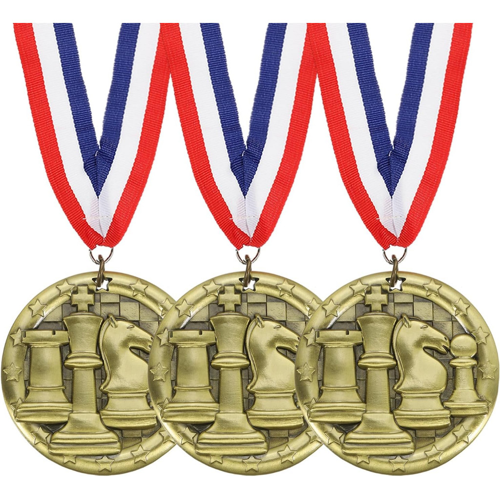 3 Pcs Chess Tournament Star Gold Award Medals With Red & White & Blue ...