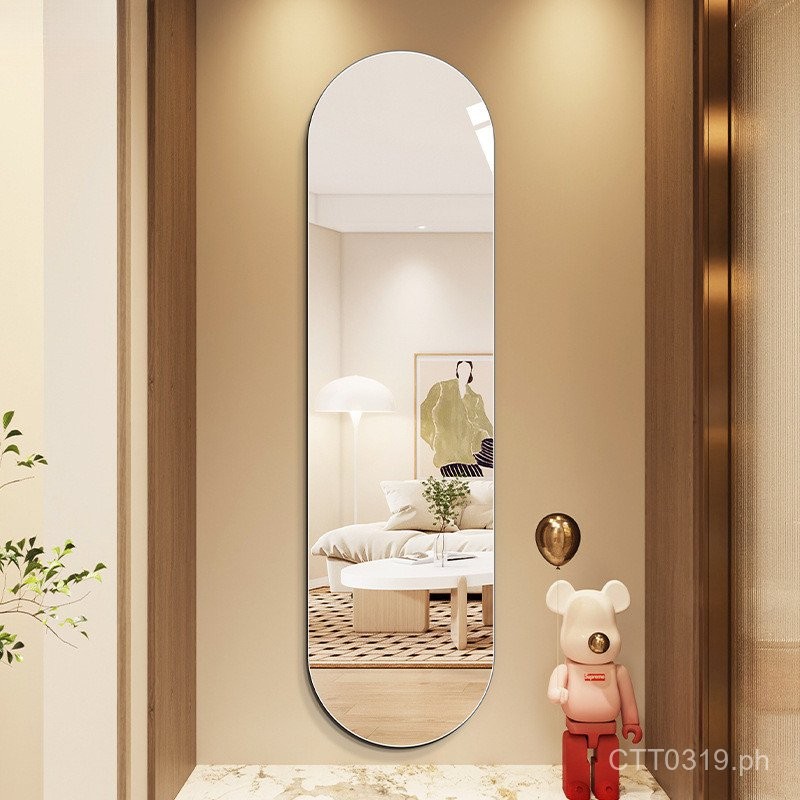 Wall-Mounted Self-Adhesive Mirror Simple Full-Length Mirror Oval ...