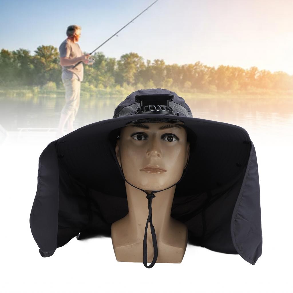 Solar Powered Fan Hat 800MAH 3 Wind Speeds Wide Brim Fishing for ...