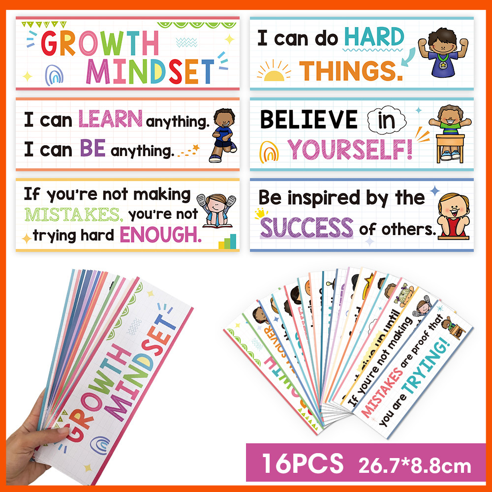 16PCS Classroom Decoration Banner Poster- Growth Mindset Wall Display ...