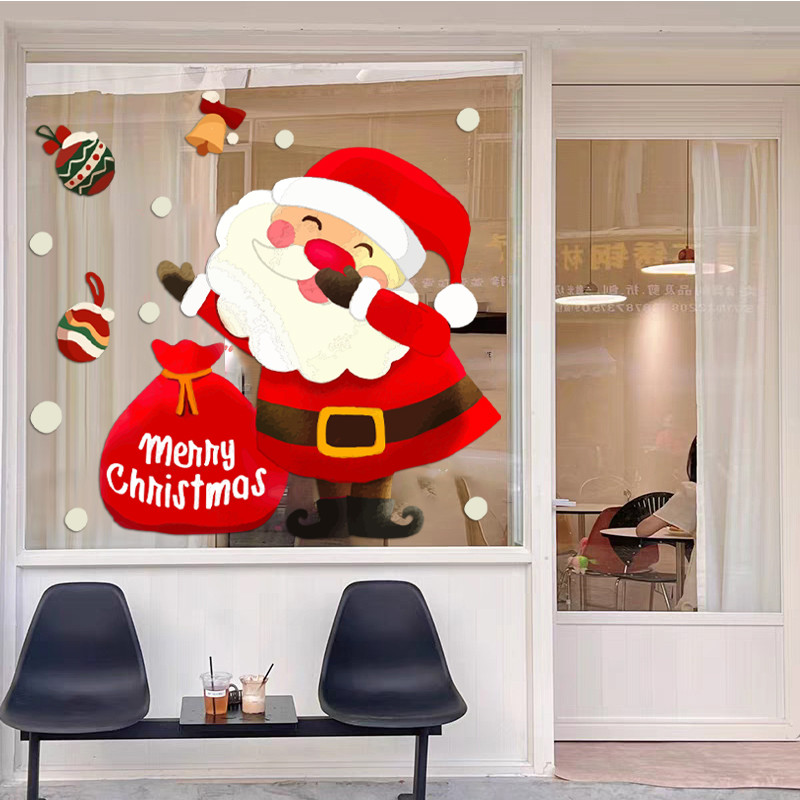 Christmas Window Sticker Convenience Store Glass Door Decoration Santa ...