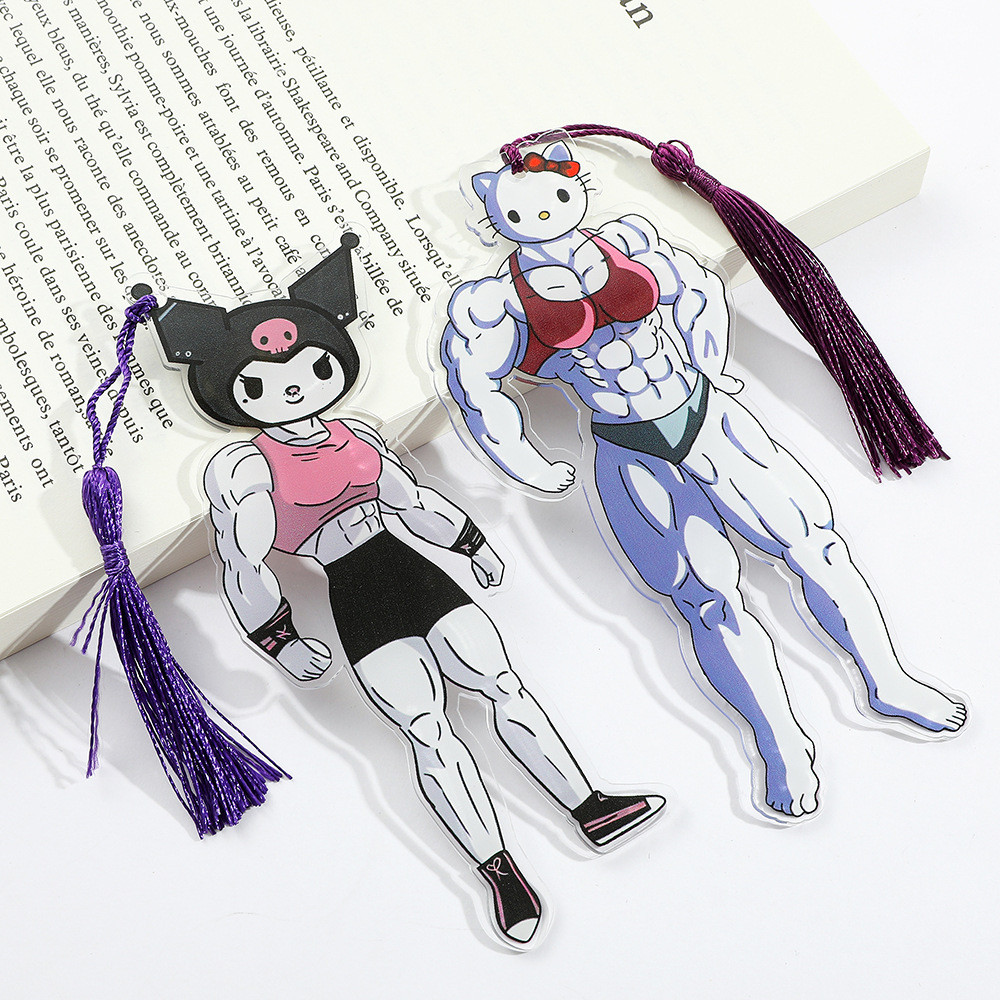 1pcs Spoof Sanrio Acrylic Bookmark Muscle Katie Cat Kuromi Bookmark ...