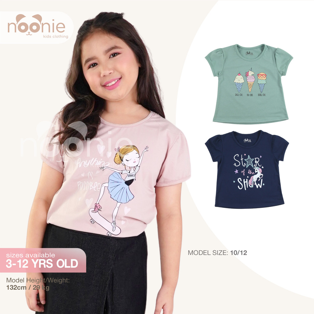 Noonie - Girls Top (3-12yo) - Cotton Jersey Round neck T-Shirt Puff ...