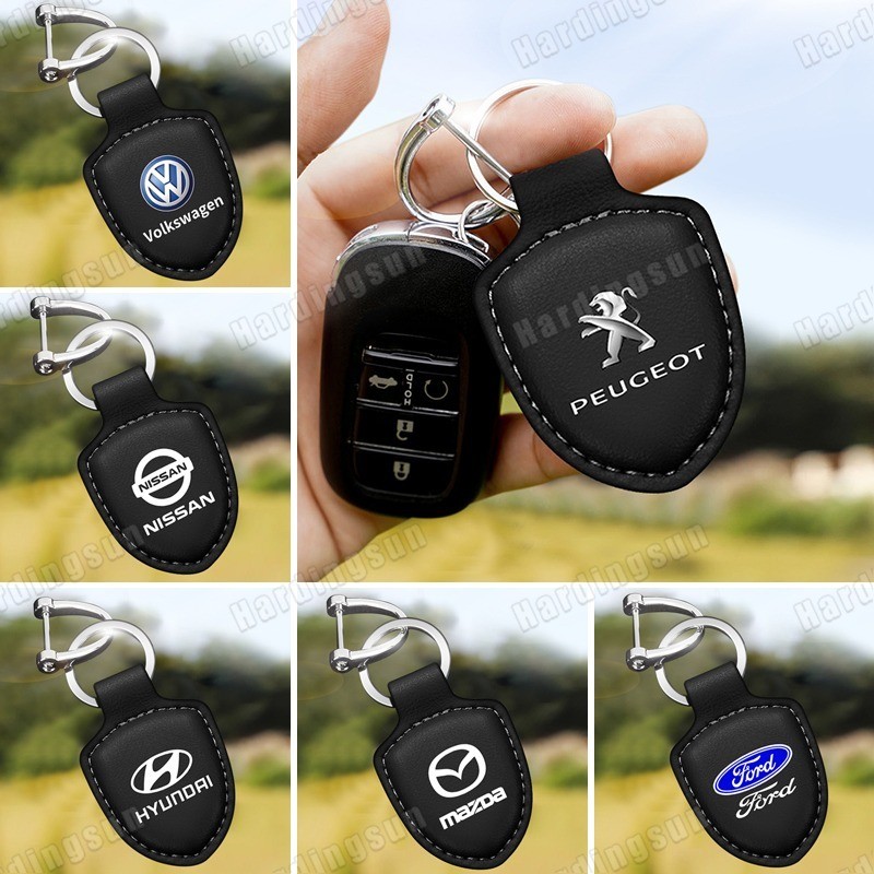 1pcs High-end Leather Car Key Chain Car Logo Key Rings Simple Styling ...