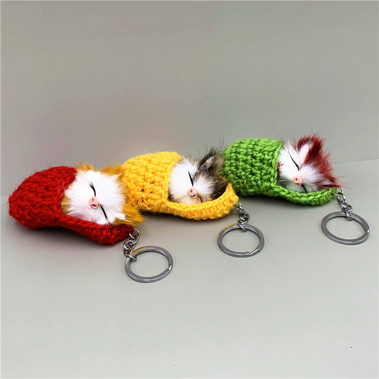 Slippers Cat Plush Bag Pendant Cute Sleeping Cat Keychain Car Keychain ...