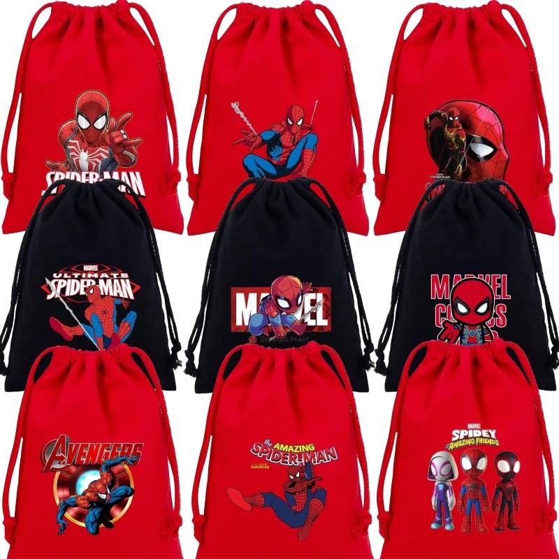 Spider-Man drawstring bag cartoon storage bag gift bag plush cloth bag ...