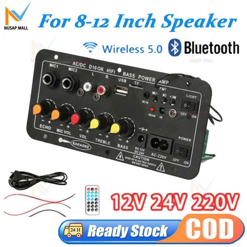 8-12 Inch Speaker AC 12V 24V 220V Digital Bluetooth Stereo Amplifier Board Subwoofer Dual ...