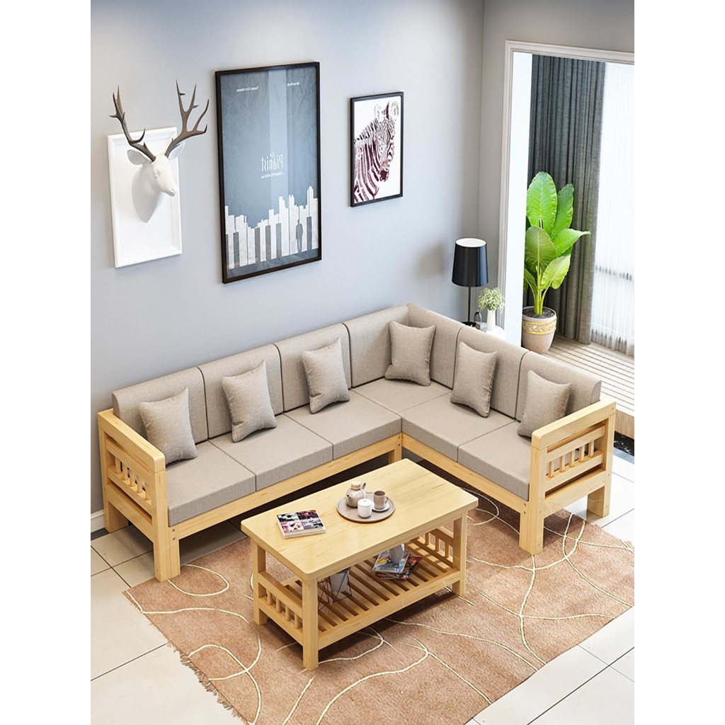 Modern Minimalist Solid Wood Sofa Set for Small Living Room Corner ...
