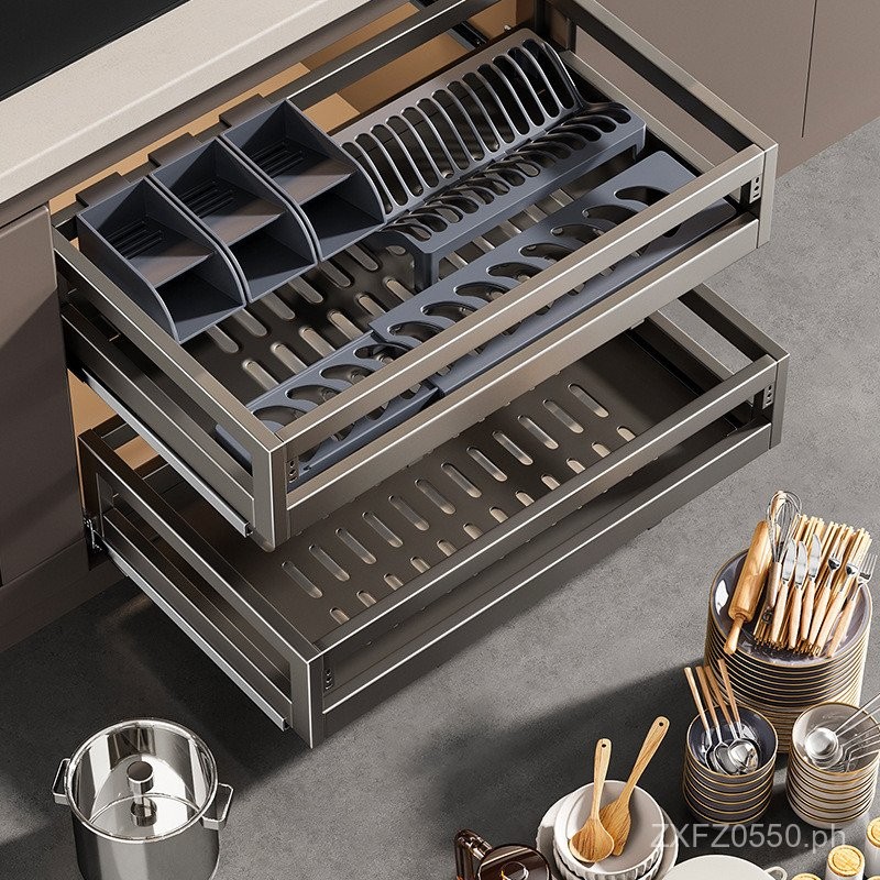 Stainless Steel Light Luxury Pull-Out Basket Cabinet Bowl Basket ...