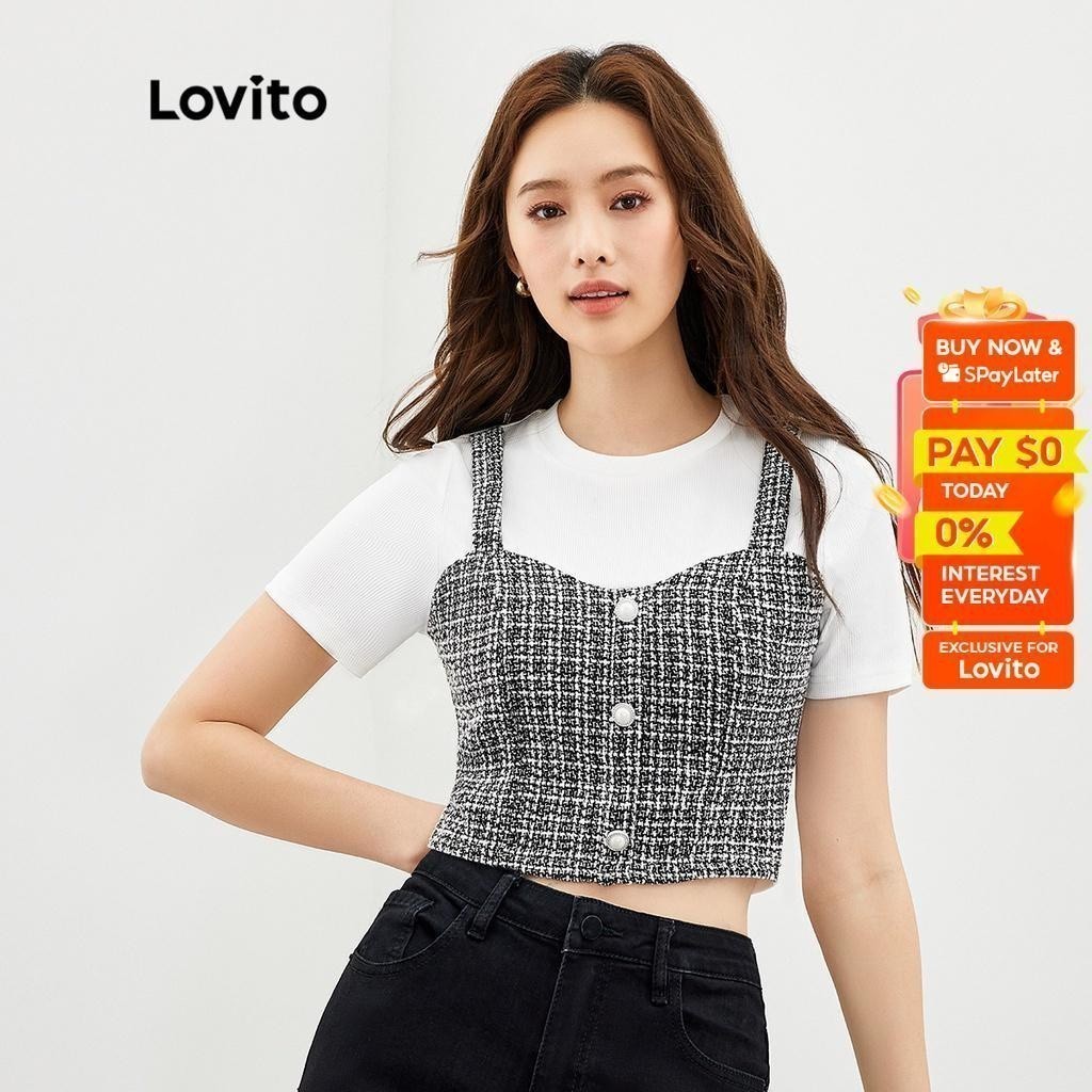 Lovito Casual Plain Colorblock Button Front T-Shirts for Women L47ED130 ...