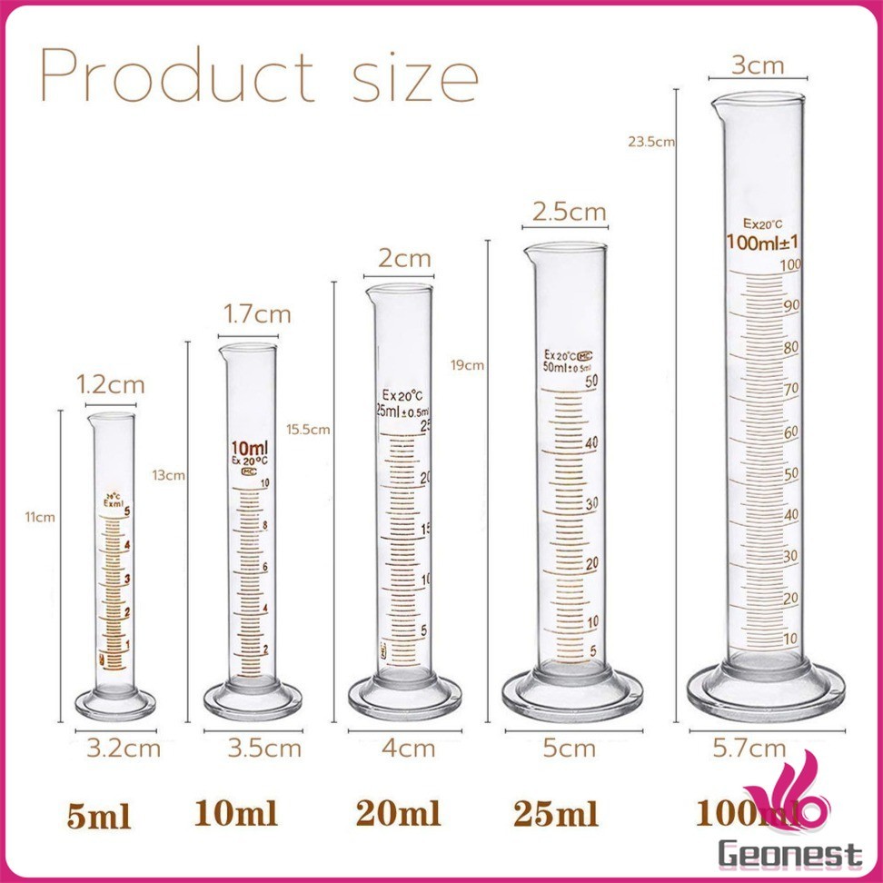 Geonest Glass Measuring Cylinder 5ml/10ml/25ml/50ml/100ml Laboratory ...