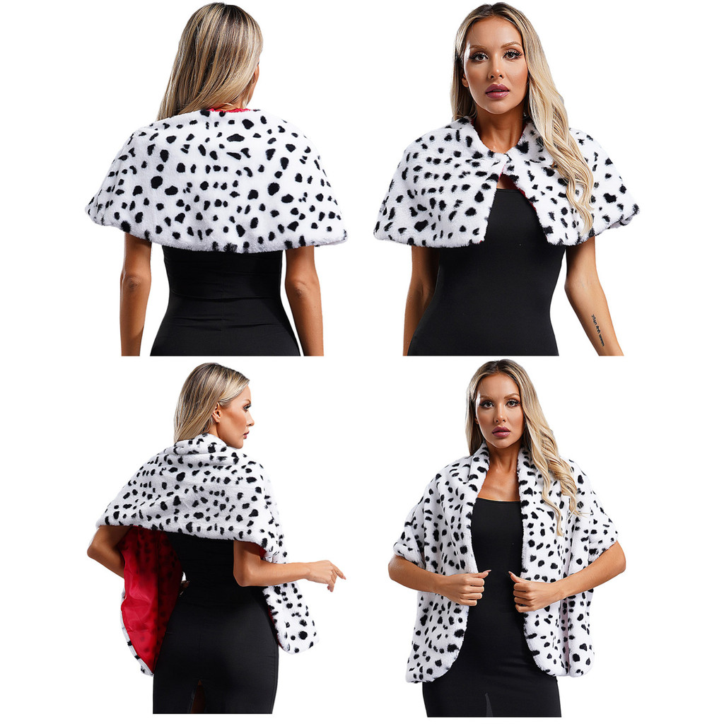 Yhong Women Spotted Artificial Fur Cape Shawl Scarf Cosplay Halloween ...