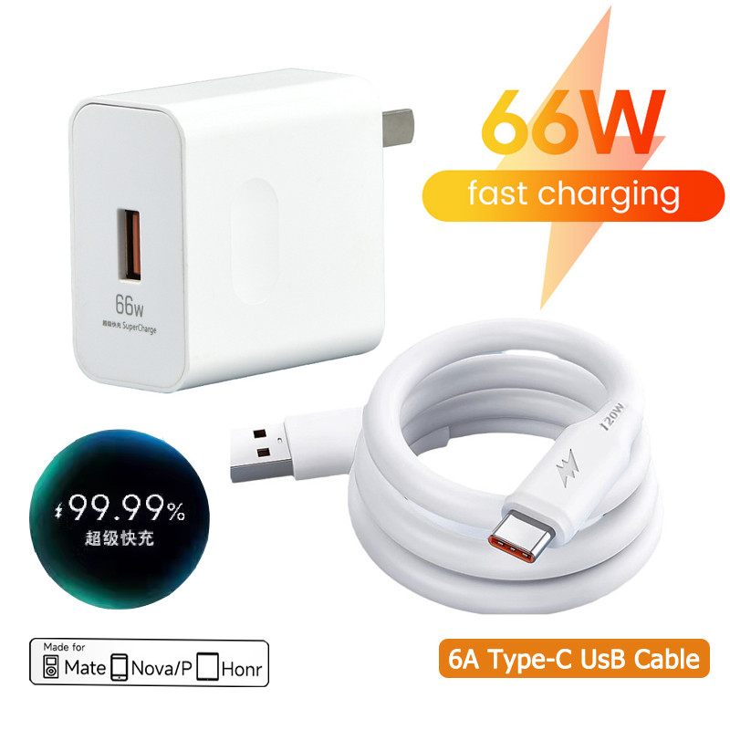 66W USB Charger Fast Charging Power Adapter 6A Type C Cable for Huawei Xiaomi Phone Charger ...