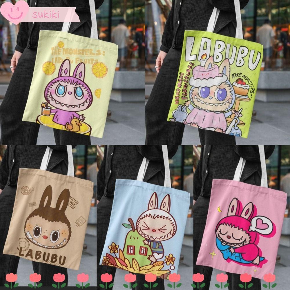 SUKIKI Labubu Canvas Bag, Labubu Sleeping Labubu Birthday Tutoring ...