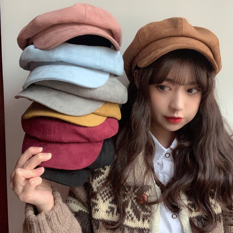 Octagonal Hats winter Women Newsboy Cap Men Ladies Casual suede Beret Women Painter Caps ...