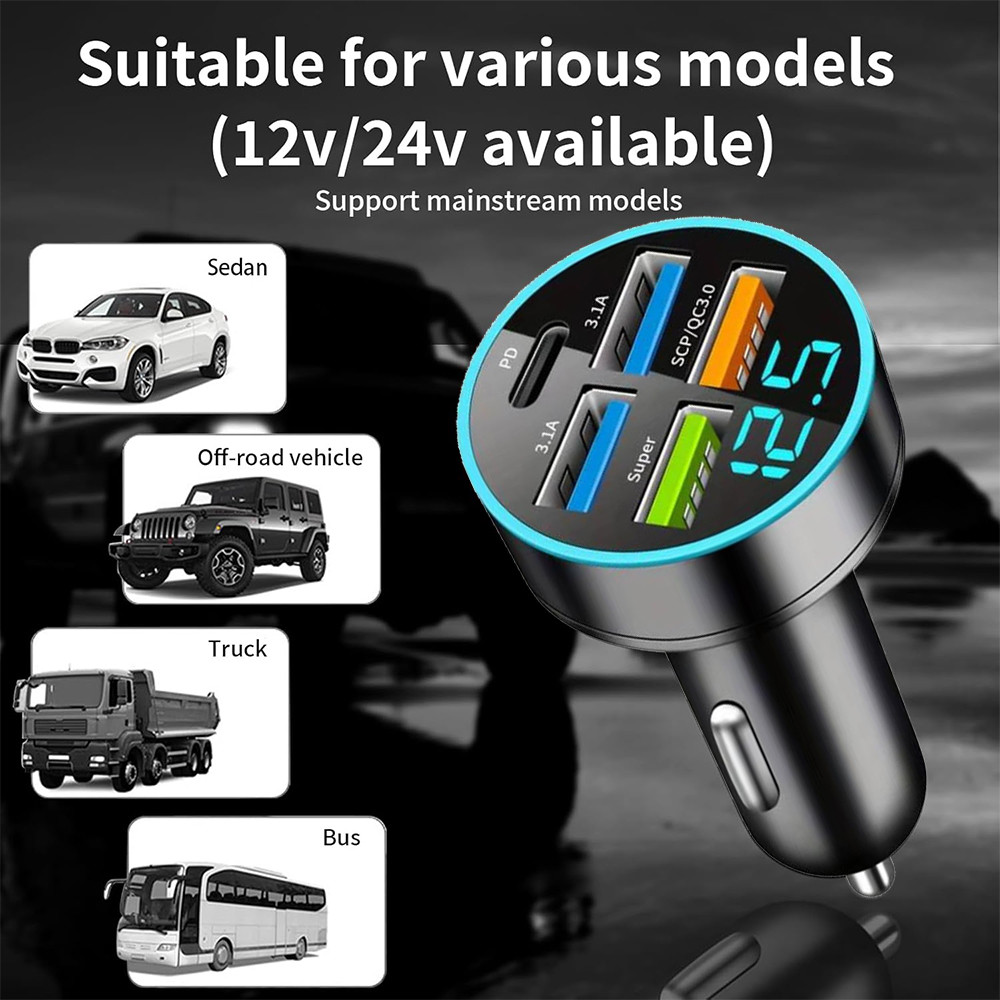 D Car Charger Quick Charger Phone Charger For Car 3.0 5-Ports USB Type ...