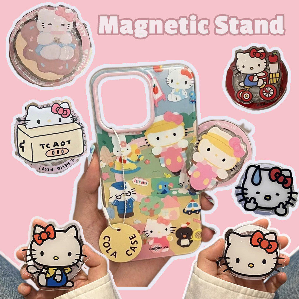 Cartoon Cute Pink Kitty Cat Magnetic Phone Griptok Grip Tok Stand Phone ...