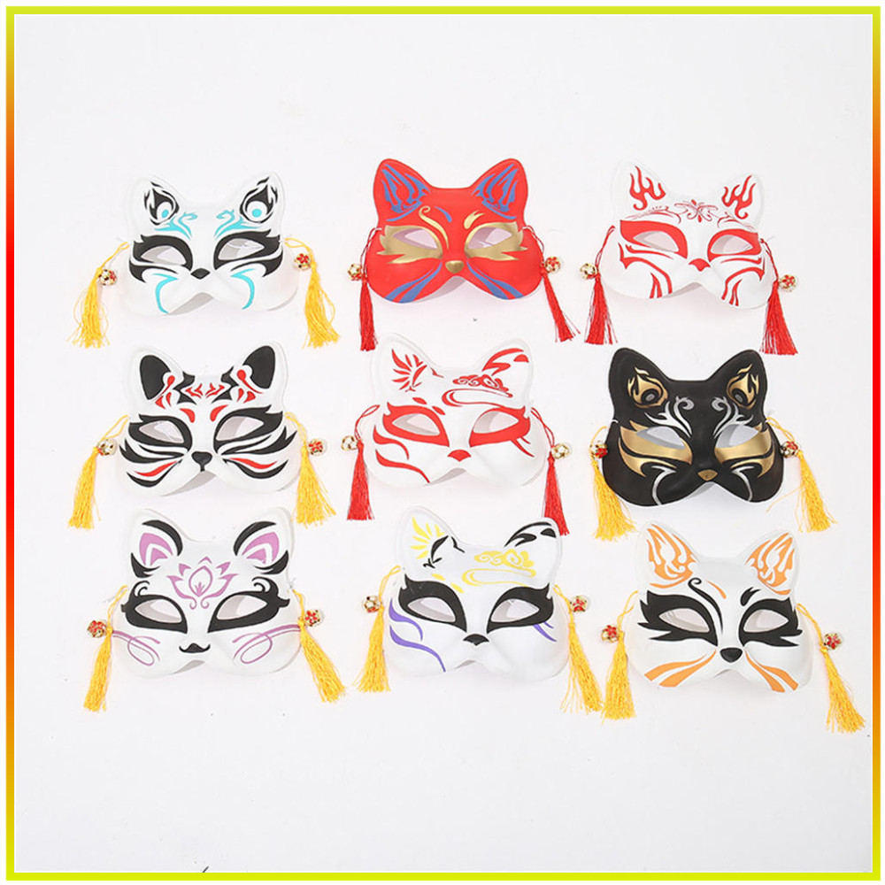 Fox Mask Hand-painted Half Face Mask Festival Ball Kabuki Kitsune Masks ...