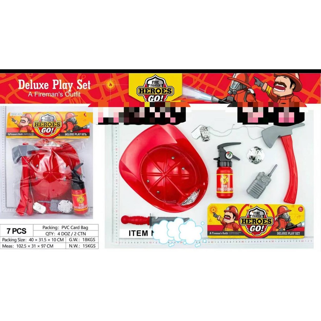 Firefighter role play toy set fire extinguisher walkie-talkie axe hat ...