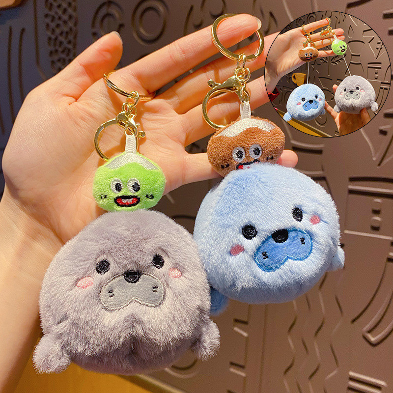 Creative Plush Pull-out Small Seal Keychain Cartoon Fun Schoolbag ...