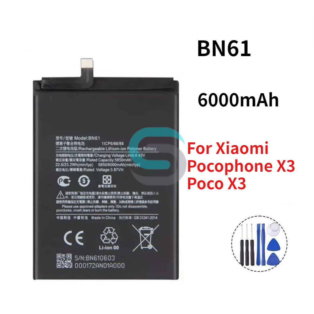 Battery BN61 For Xiaomi Pocophone X3 Poco X3 6000mAh With Free Tools ...