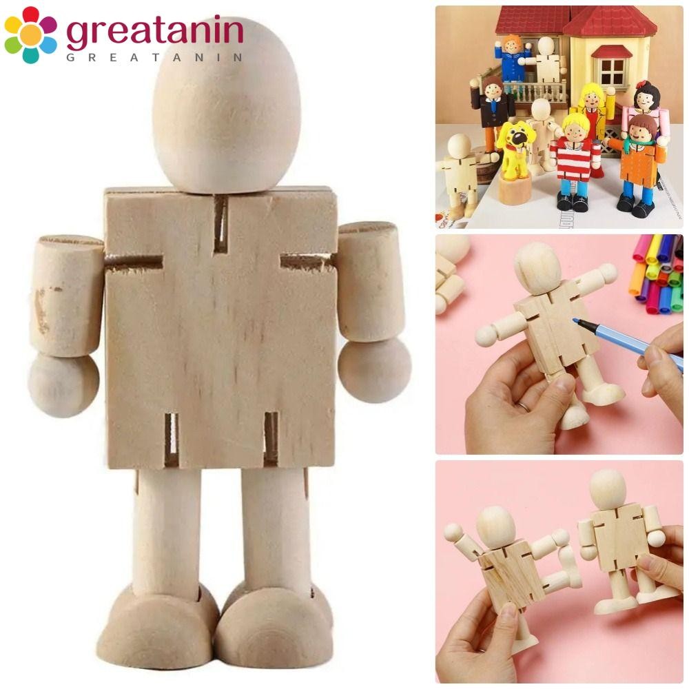 GREATANIN 1/3Pcs Wooden Robot Doll, Ornament Photography Prop DIY ...